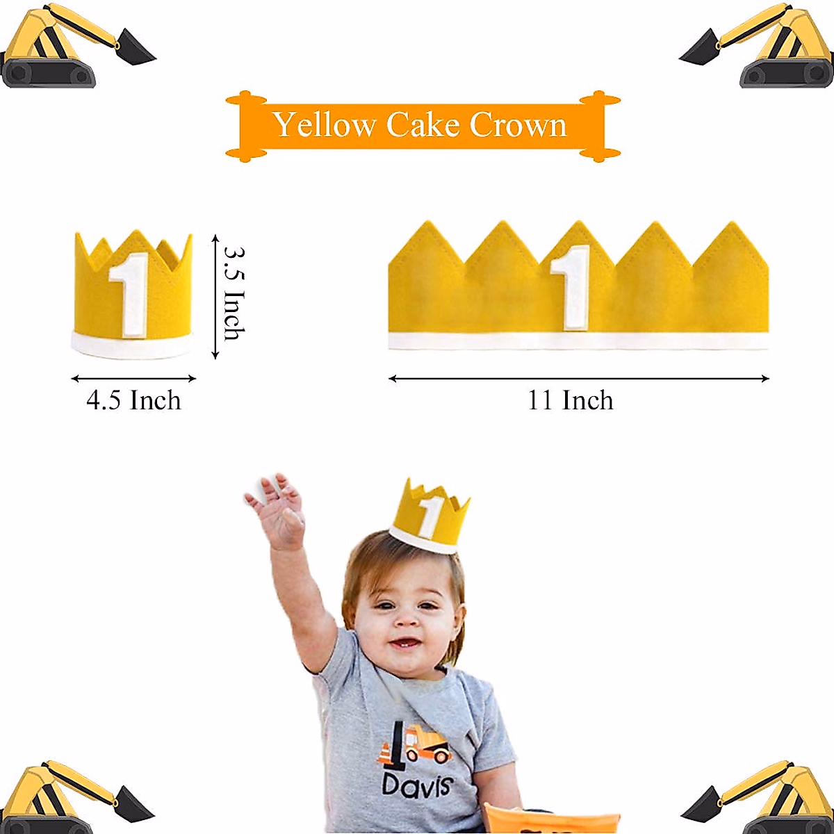 PRATYUS Construction Birthday Party Supplies for Kids, Construction Party Decorations with Banner, Highchair Banner, Yellow Bow Tie Crown Kit, Cake Topper for Boys Girls Bday Party Event Favors