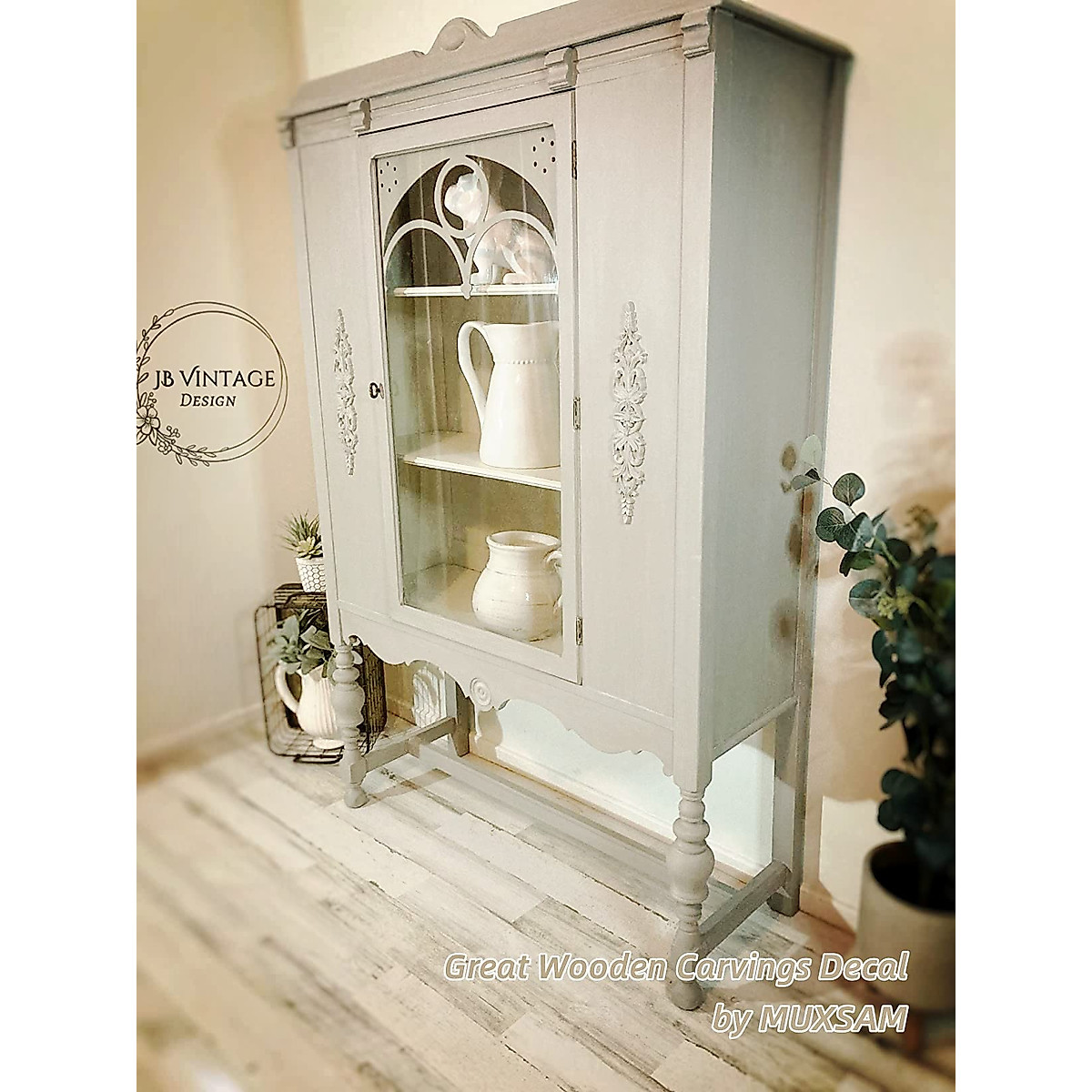 MUXSAM 4Pcs Long Wood-Carved Onlays Appliques for Furniture, Unpainted Wooden Carving Decals for Wall Cupboard Mirror Mantel Door Bed Cabinet Ceiling Dresser Refurbish Project(33x6cm/12.99"x2.36")