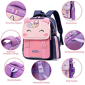 Tanou Girls Backpacks Elementary,Girls Bookbags Elementary with Pecnil Case,2023 Sturdy Lightweight Girls Bags Elementary,Pink/Blue