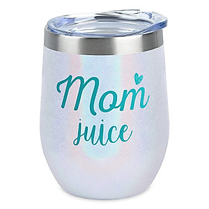 Supkiir Gifts for Mom- Mom Juice -Mom Birthday Mother’s Day Gifts from Son, Daughter for New Mom, Pregnant Mom, Wife Mommy Shark Wine Tumbler Mug, Sliver Rainbow