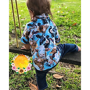 Toddler Kid Baby Boy Button Down Shirt Lapel Neck Short Sleeve Cow Printed T-Shirt Tops Casual Summer Tee 6M-5T (Blue Bull Head, 2-3T)