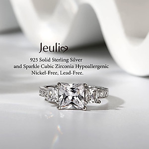 Jeulia Women's Engagement Rings Sterling Silver Promise Eternity Band Princess Cut Cubic Zirconia Wedding Engagement Anniversary Promise Rings Bridal Sets (6.5(U.S))