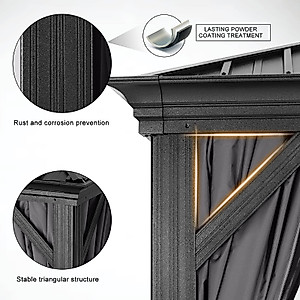 ABCCANOPY Hardtop Gazebo 10x12 - Outdoor Metal Hard Top Gazebo, Permanent Galvanized Steel Aluminum Framed Pavilion with Netting and Curtain for Patio Backyard Lawn Garden (Double Roof, Gray)