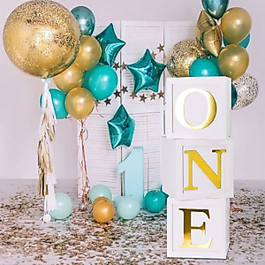 First Birthday Decorations for Girl Boy - 3pcs Stereoscopic Balloon Boxes with ONE Letters for Baby 1st Birthday Party Supplies, Baby Cube Blocks for ABC Photography Props Table Centerpiece
