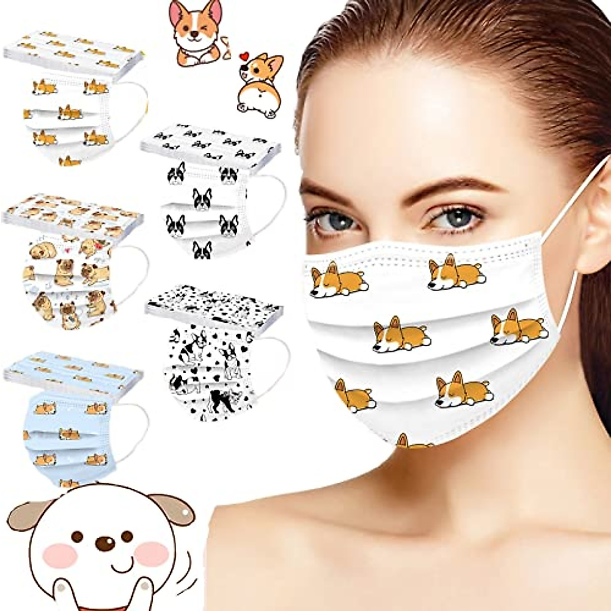 50PCS Colorful Cat Paws Disposable Printed Face_Masks for Adult,3-Ply Protective,Cute Animal Cat Dog Pet Footprint (Large, Dog Paw #1)