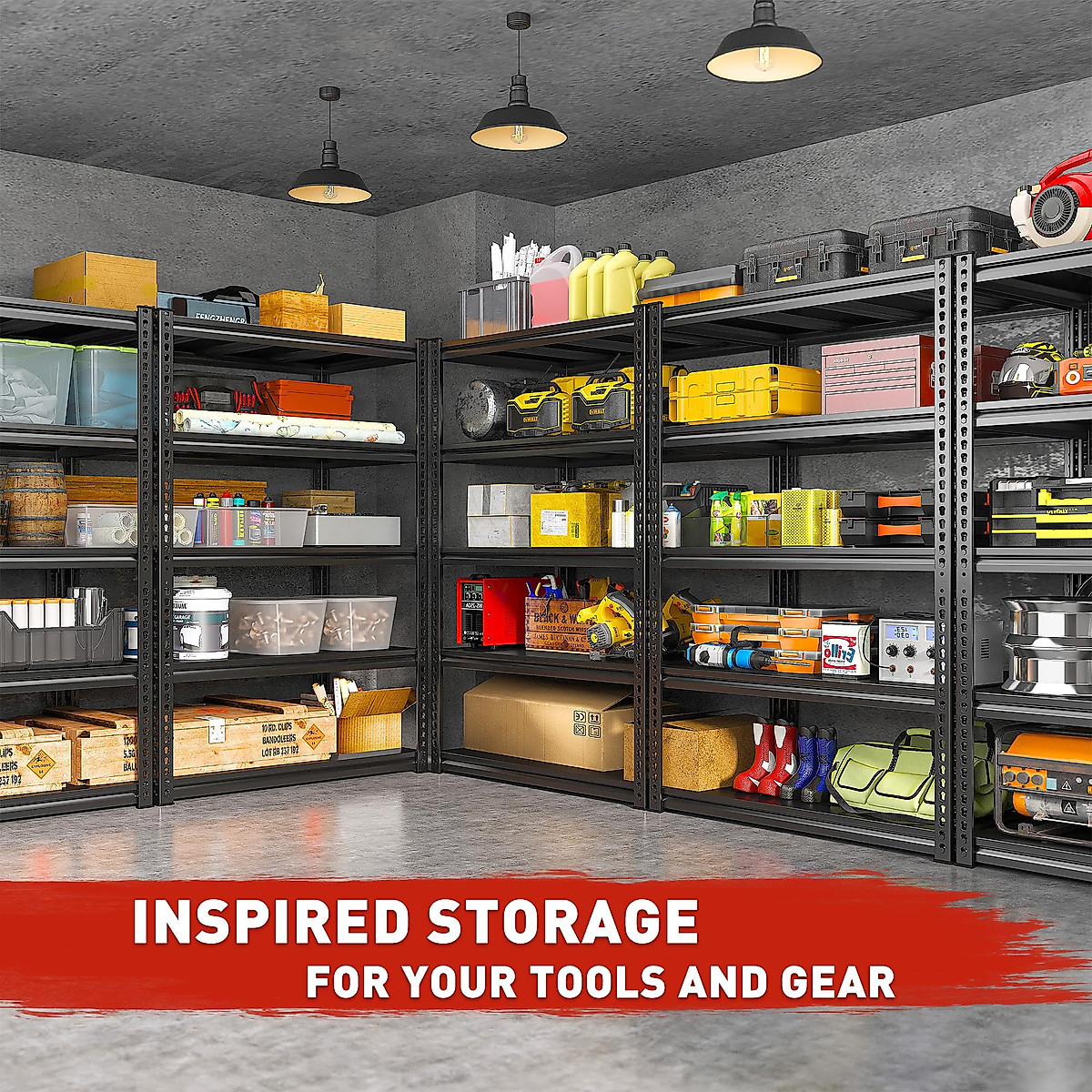 REIBII 72"H Garage Shelving Load 2500 Lbs Garage Storage Shelves Heavy Duty Shelving 5-Tier Adjustable Garage Shelves Sturdy Metal Shelves for Storage Garage Shelf Industrial Shelving 72"H x36"W x18"D