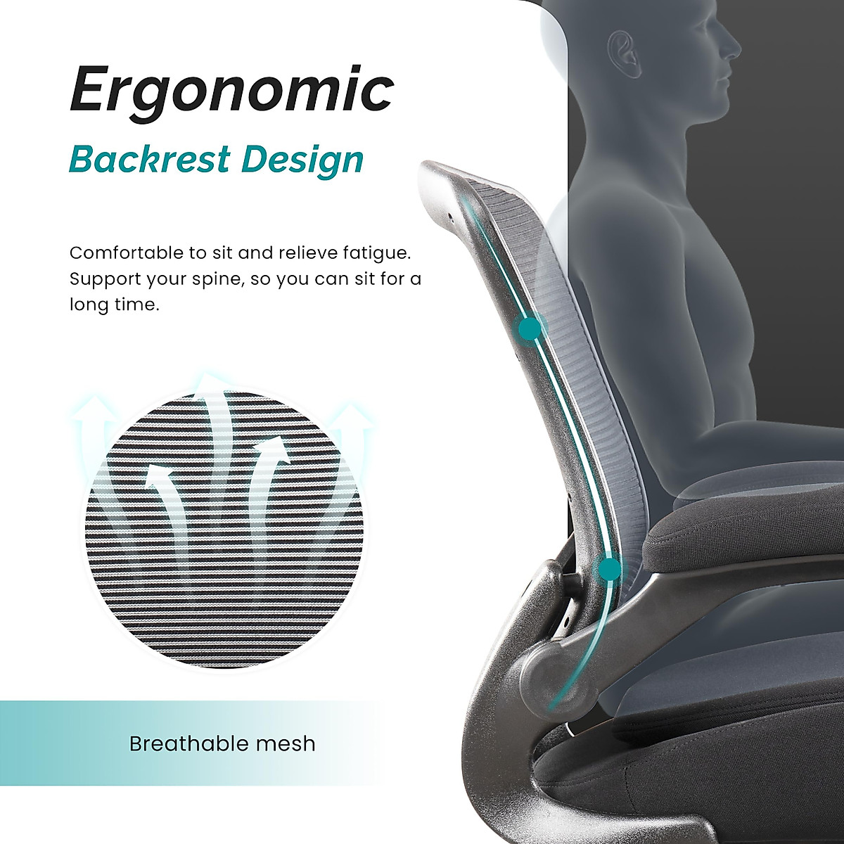 BOJUZIJA Ergonomic Mesh Office Computer Desk Chair,with Flip-Up Arms,Lumbar Support Swivel Computer Task Chair -Black