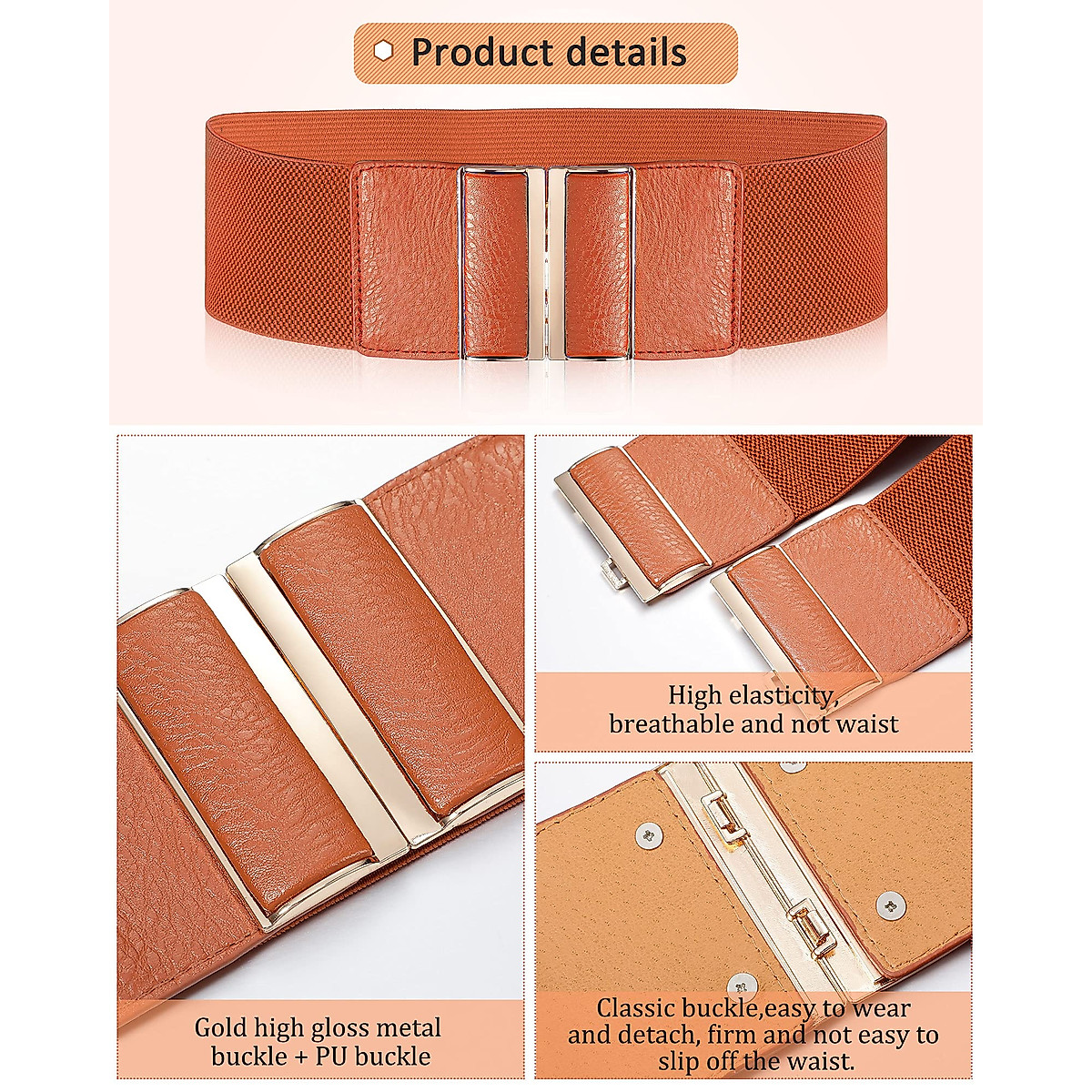 6 Pieces Women Wide Belt Elastic Cinch Waistband Stretchy Dress Waist Belt with buckle for Ladies, One Size