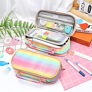 Ayieyill Big Capacity Pencil Case,Large Storage Pencil Pouch Pen Case Bag with Zipper,Cute Pencil Case for School College Student Office Supplies Girls Teen Kids Adult(Rainbow Pink)