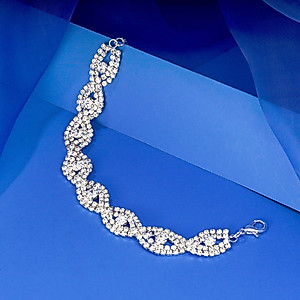 3 Pack Bridal Rhinestone Crystal Necklace Link Bracelet and Teardrop Dangle Earrings Jewelry Set Gifts fit with Wedding Dress Party