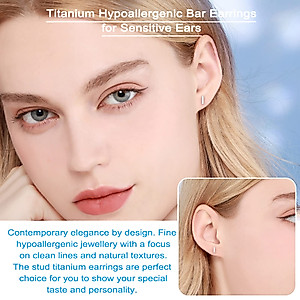 VGACETI Titanium Earrings, Hypoallergenic Bar Stud Earrings for Sensitive Ears Women Men, Premium High Polished (Shiny Grey Bar)