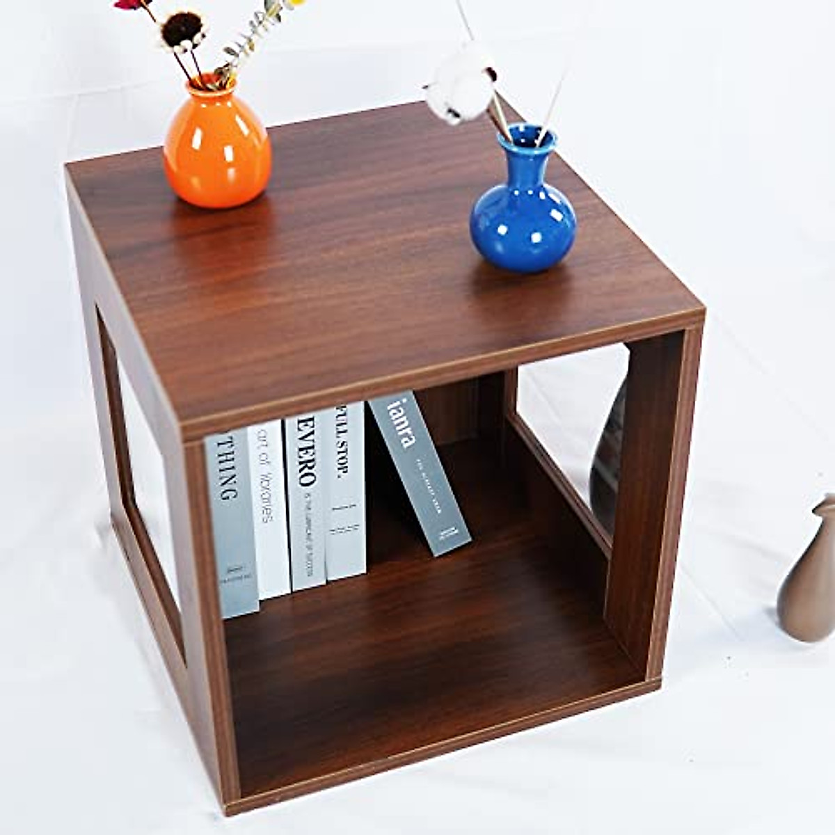 Wood End Table with Storage Shelf, Side Table for Living Room,Bedroom,Drink, Patio, Garden, Lawn, Indoor Outdoor Companion, Storage Display Shelf Organizer, Side Table Accent Furniture (Brown)