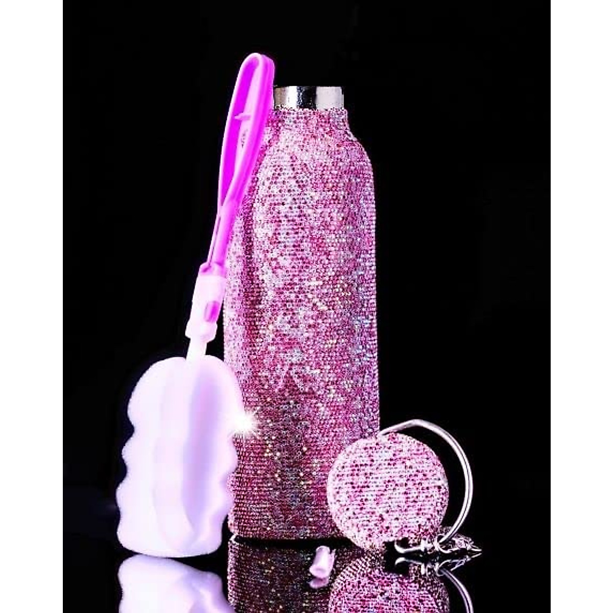 GlamKup Diamond Water Bottle Bling Cup Glitter Water Bottle Rhinestone Dazzling Stainless Steel Insulated Bottle Sparkling Cup Thermos Bottle with Chain Brush Extra Rhinestone