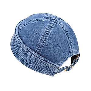 HUIYAO Washed Denim Beanie Hat Vintage Docker Cap for Men Women, Fashion Leisure Brimless Cuff Rolled Harbour Hat Adjustable Fisherman Caps