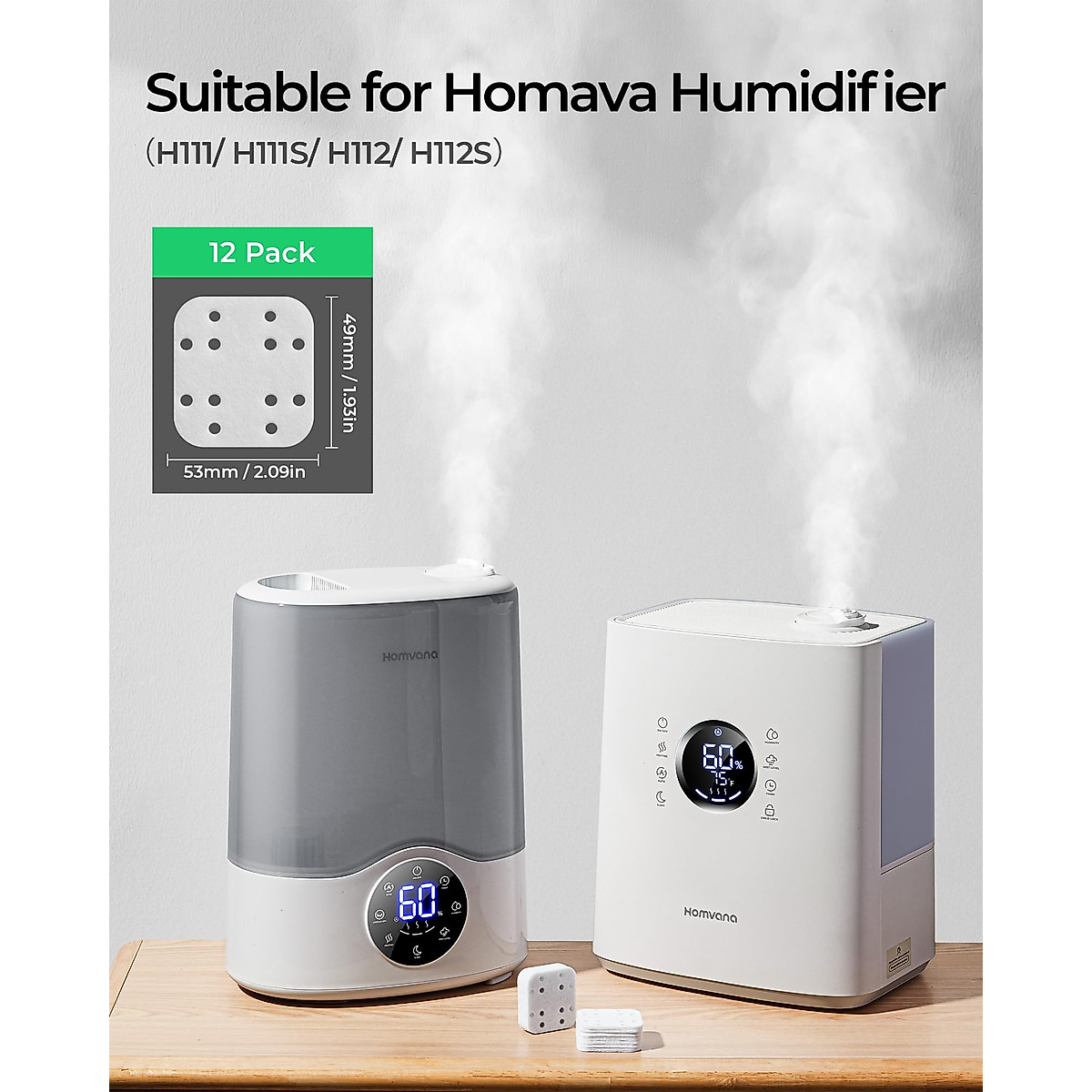 Homvana 12 Pieces Humidifier Filter Pads Mineral Absorption Pad for Warm Mist Humidifier H112, H112S, H111, H111S