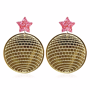 RofYof Disco Ball Earrings Retro Acrylic Disco Ball Earrings 70'S 80'S Disco Dance Punk Dangle Drop Earrings for Women Halloween Party Costume Jewelry Gifts (gold)