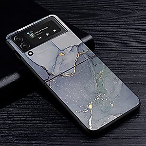 Granite Marble Phone Case for Samsung Galaxy Z Flip 3 Z Flip 3 5G Flip3 Flip4 Black Hard PC Cover,Z5,for Z Flip 3 5G