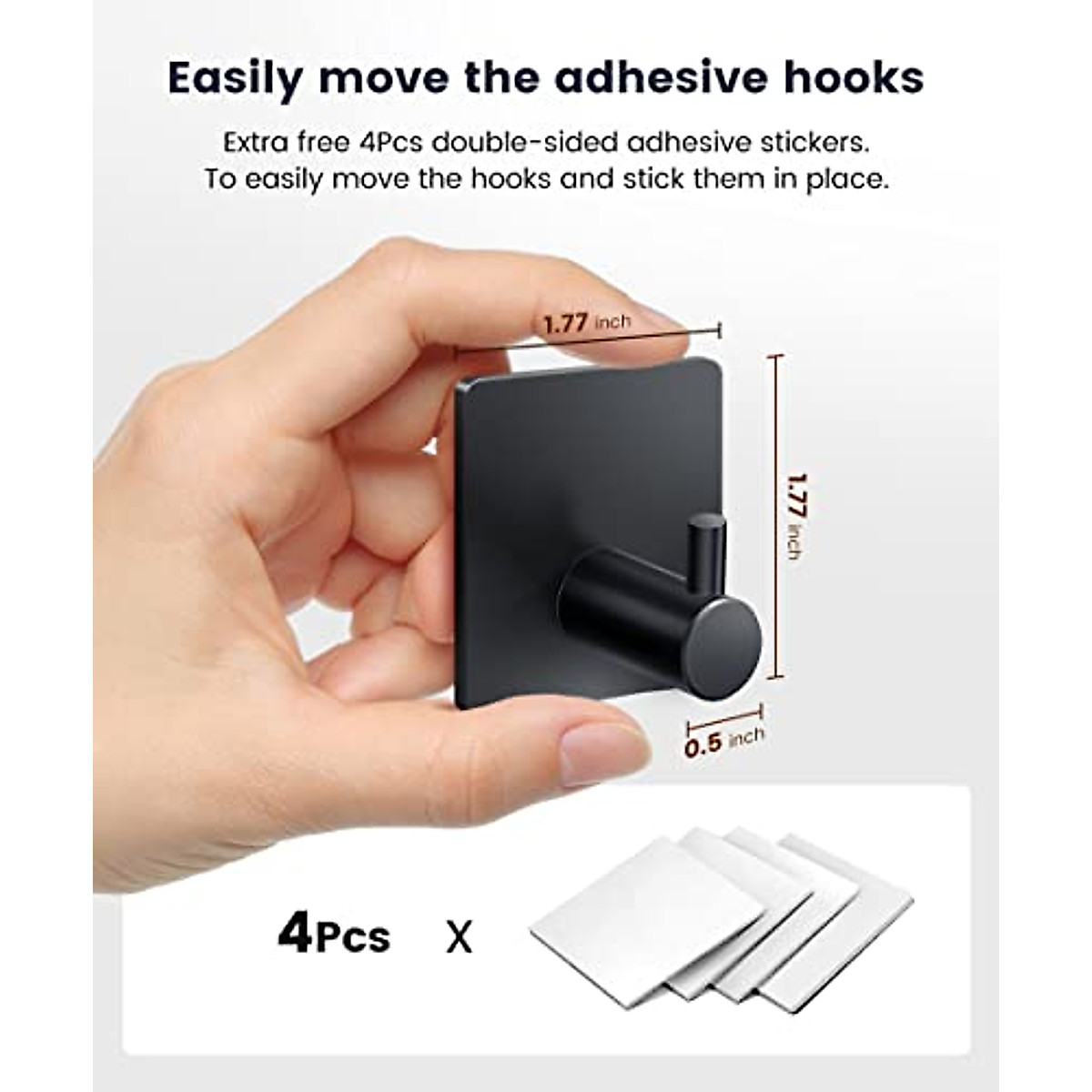 xdgeLoad Adhesive Hooks Black Matte Towel Hooks 4 Packs, Heavy Duty Waterproof Stainless Steel Wall Hooks, Stick on Hooks for Hanging Coat/Hat/Towel/Bathrobe/Key
