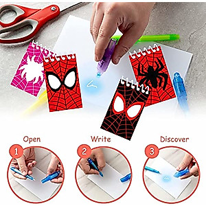 Jiaoohoo Spider Hero Party Favors | Set of 12 Invisible Ink Pen and Mini Notepads | Goodie Bag Stuffers for Superhero Game Party, Gifts, Classroom Prizes