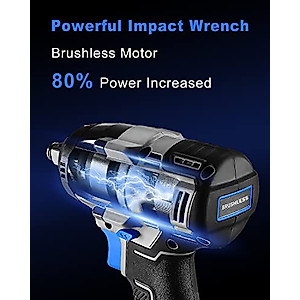 DEKOPRO Cordless Impact Wrench 1/2inch,20V Power Impact Wrench, Powerful Brushless Motor, 3-Variable Speed, Max Torque 258 ft-lbs (350N.m), 2x2.0A Li-ion Battery, 1 Hour Fast Charger and Tool Bag