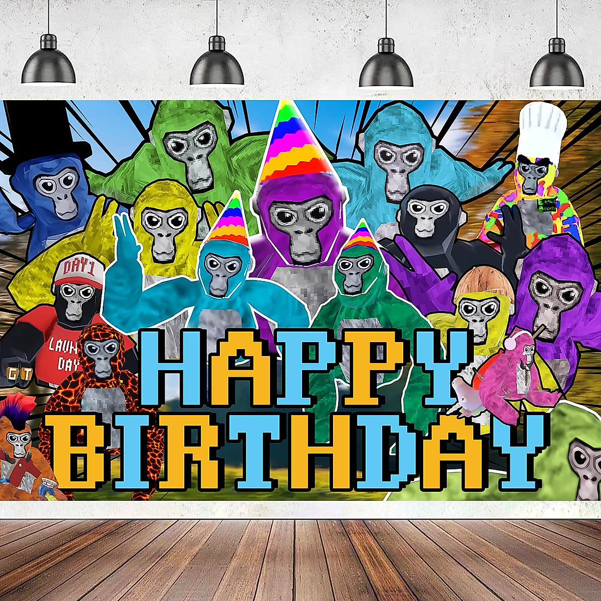 5x3FT Gorilla Game Happy Birthday Banner, Gorilla Game Birthday Decorations for Children Happy Birthday Banner Gorilla Game Party Supplies Photography Background Decorations