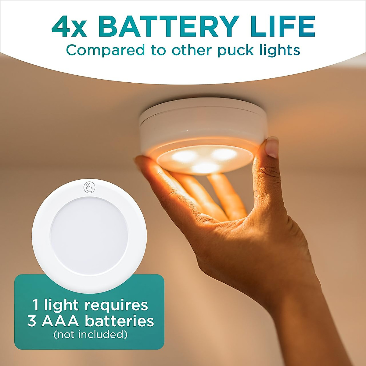 Brilliant Evolution Ultra Thin Wireless LED Touch Lights Stick On - Battery Operated Under Cabinet Lighting - Round Puck Lights for Closet, Countertop - Stick On Push Lights for Home Decor - Pack of 2