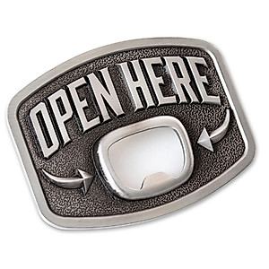 Western Beer Belt Buckle - Large, Texas Cowboy Style Bottle Opener Buckles For Men - Men’s Novelty Funny Gag Gift Belt Buckle That 𝐑𝐞𝐚𝐥𝐥𝐲 𝐎𝐩𝐞𝐧𝐬 𝐁𝐨𝐭𝐭𝐥𝐞𝐬-Silver Chrome