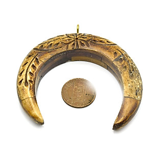 Bone Pendant | Floral Carved Crescent Pendant | Ox Bone Focal Pendant | White