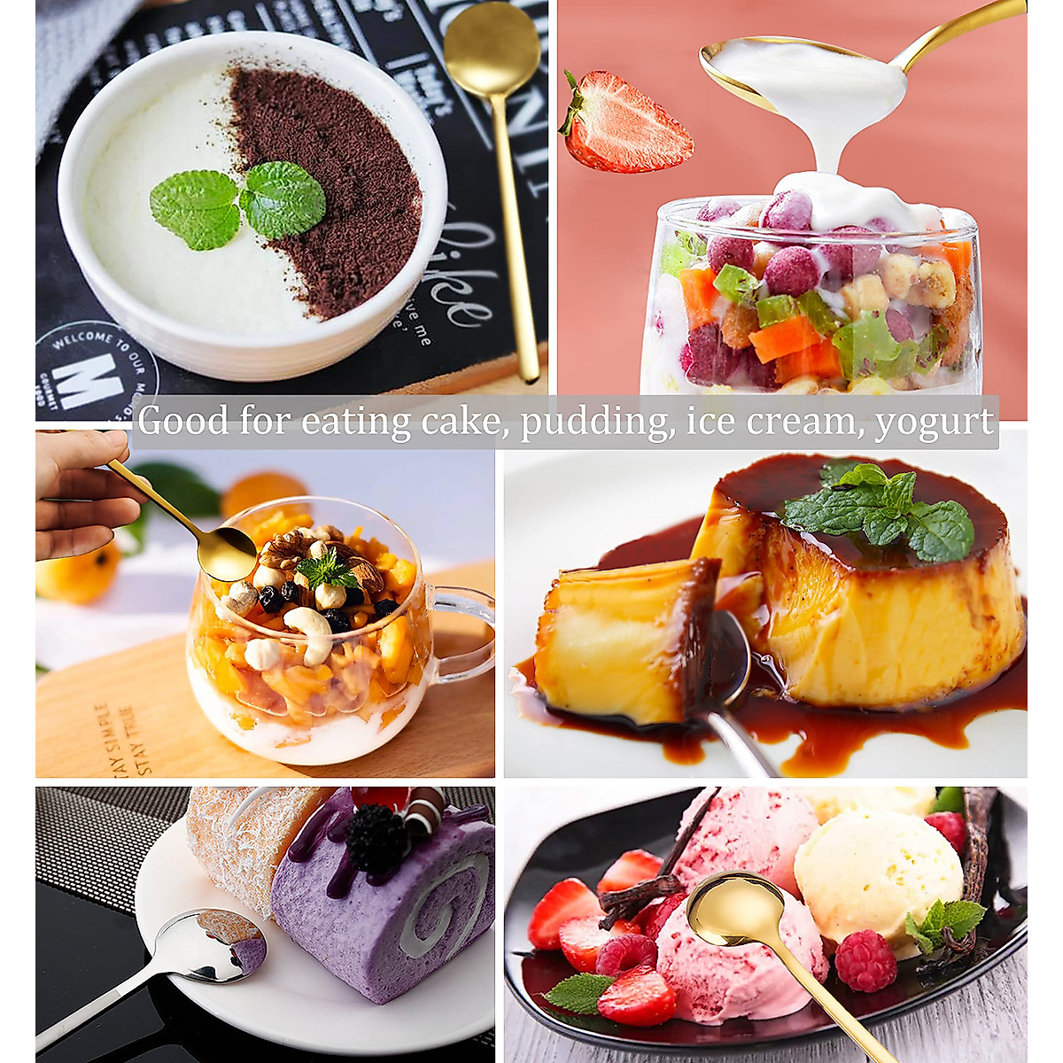 9 PCS Coffee Spoons Espresso Teaspoon, PBIEHSR Stainless Steel Tea Spoon Two Different Lengths Dessert Spoons for Stirring Drink Mixing Milkshake (Gold)