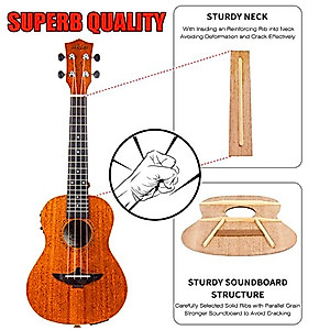 Electric Concert Ukulele, AKLOT Ukelele 23 Inch Solid Mahogany with Equalizer Uke for Professional Player with Beginner Kit (Gig Bag, Picks, Strap, String, Cleaning Cloth, Starter Manual)