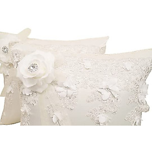 Set of 2 Ivory Wedding Kneeling Pillows, Embroidered Nuestra Boda Kneeling Pillows, Satin and Lace Kneeling Pillows, Ivory/Silver, 2 Count (Pack of 1)