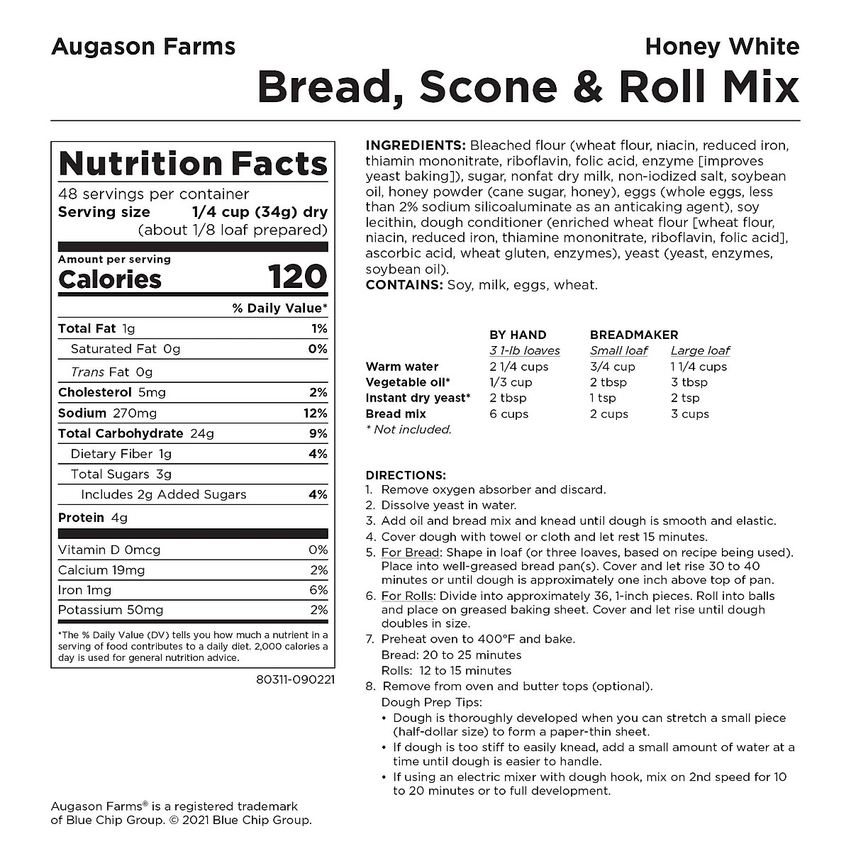 Augason Farms 5-90620 Country Fresh 100% Real Instant Nonfat Dry Milk, 1 lb., 13 oz. & Honey White Bread Scone & Roll Mix Emergency Food Storage #10 Can