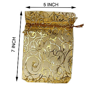 Wedding Favors Small Gift Bags, 100pcs 5 Inch x 7 Inch (13x18cm) Gold Organza Bags for Party Favor Bags Small Business Candy Bags Mesh Bag (Gold, 5''x7'')