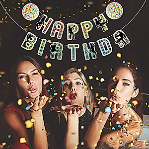 Disco Happy Birthday Banner for Disco Theme Birthday Party Decoration, 70s Theme Disco Fever Dancers Party Bunting Supply, 1970s Disco Party Decoration
