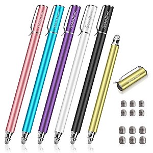 StylusHome Stylus Pens for Touch Screens(6 Pcs),Sensitivity 2 in 1 Fiber Tips Capacitive Stylus with 12 Extra Replaceable Tips for iPad iPhone Tablets Samsung Galaxy All Universal Touch Screen Devices