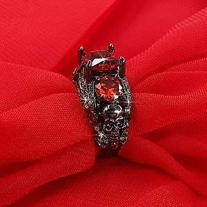 Gothic Jewelry Purple Red Black Crystal Unique Black Skull Rings for Women Halloween Christmas Gifts (Square-Red, 7)