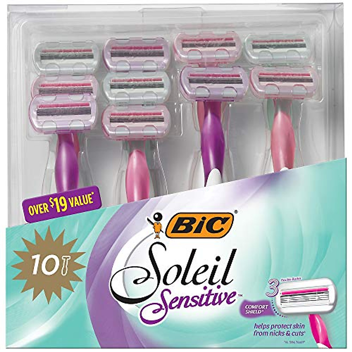 BIC Soleil Sensitive Women's 3-blade Disposable Razor Gift Set, 10Count