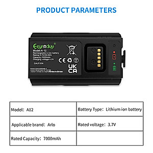 Eeyrnduy A12 Replacement Arlo Essential Wire-Free Video Doorbell VMA2400 Battery Compatible with Arlo Doorbell AVD2001 AVD2001B Rechargeable Back-Up Battery 7000 mAh