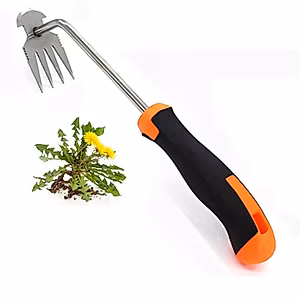 Weed Removal Tool, 2024 New Garden Weeding Tools Manganese Steel Hand Weeder Tool with Handle, 4 Teethes Dual Purpose Manual Weeders Tool Weed Pulling Tool for Garden (Rubber Handle)