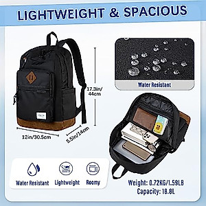 Chase Chic School Backpack for Men Women,Water Resistant Bookbag/Schoolbag/Daypack for Teen Boys Girls High School,College,Work,Travel Black