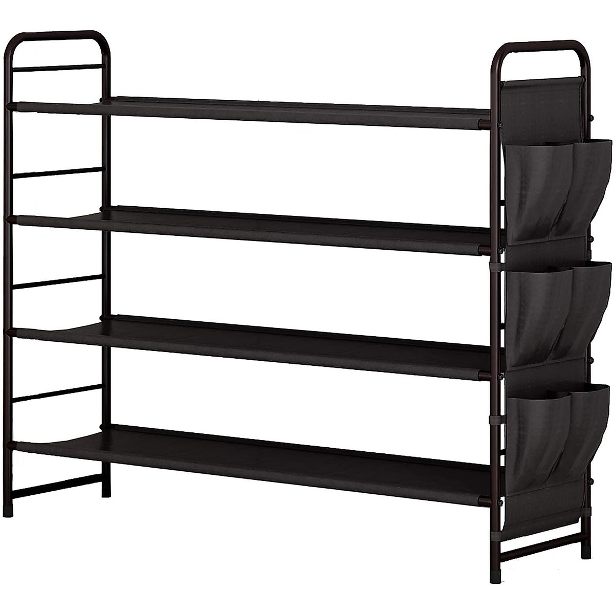 SUOERNUO Shoe Rack Storage Organizer 4 Tier Free Standing Metal Shoe Shelf Compact Shoe Organizer with Side Bag for Entryway Closet Bedroom,Bronze