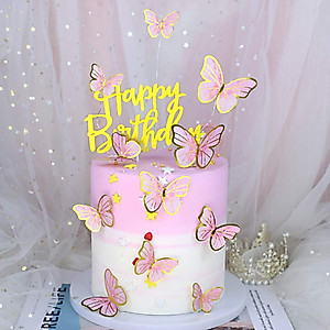 YUINYO Butterfly happy birthday Cake Topper, Happy Birthday Cake Bunting Decor,Birthday Party Decoration Supplies (Purple)