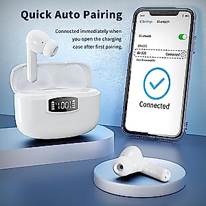 Wireless Earbuds,Bluetooth 5.3 Headphones Build in Noise Cancelling, Bluetooth Earbuds With LED Power Display, Hi-Fi Stereo, Touch Control, Waterproof/Sweatproof Wireless Headphones for iOS/Android