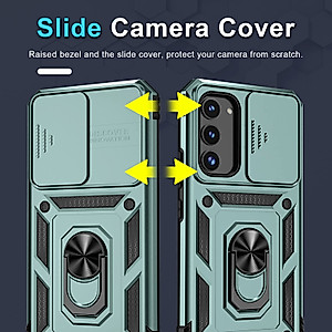 Janmitta Compatible with Galaxy A54 5G Case Built in Slide Camera Lens Cover and Screen Protector,Heavy Duty Shockproof Phone Cover,Built in Ring Stable Holder Kickstand,2023 Dark Green
