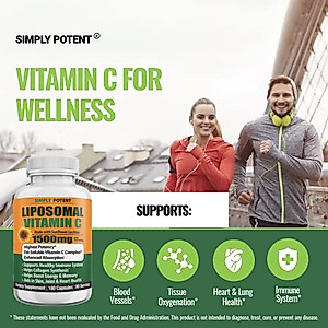 Liposomal Vitamin C 1500mg, 180 Capsules, Enhanced Absorption Fat Soluble Ascorbic Acid VIT C, Liquid Liposomal Vitamin C Alternative, High Dose Supplement for Immune, Collagen, Heart & Brain Support