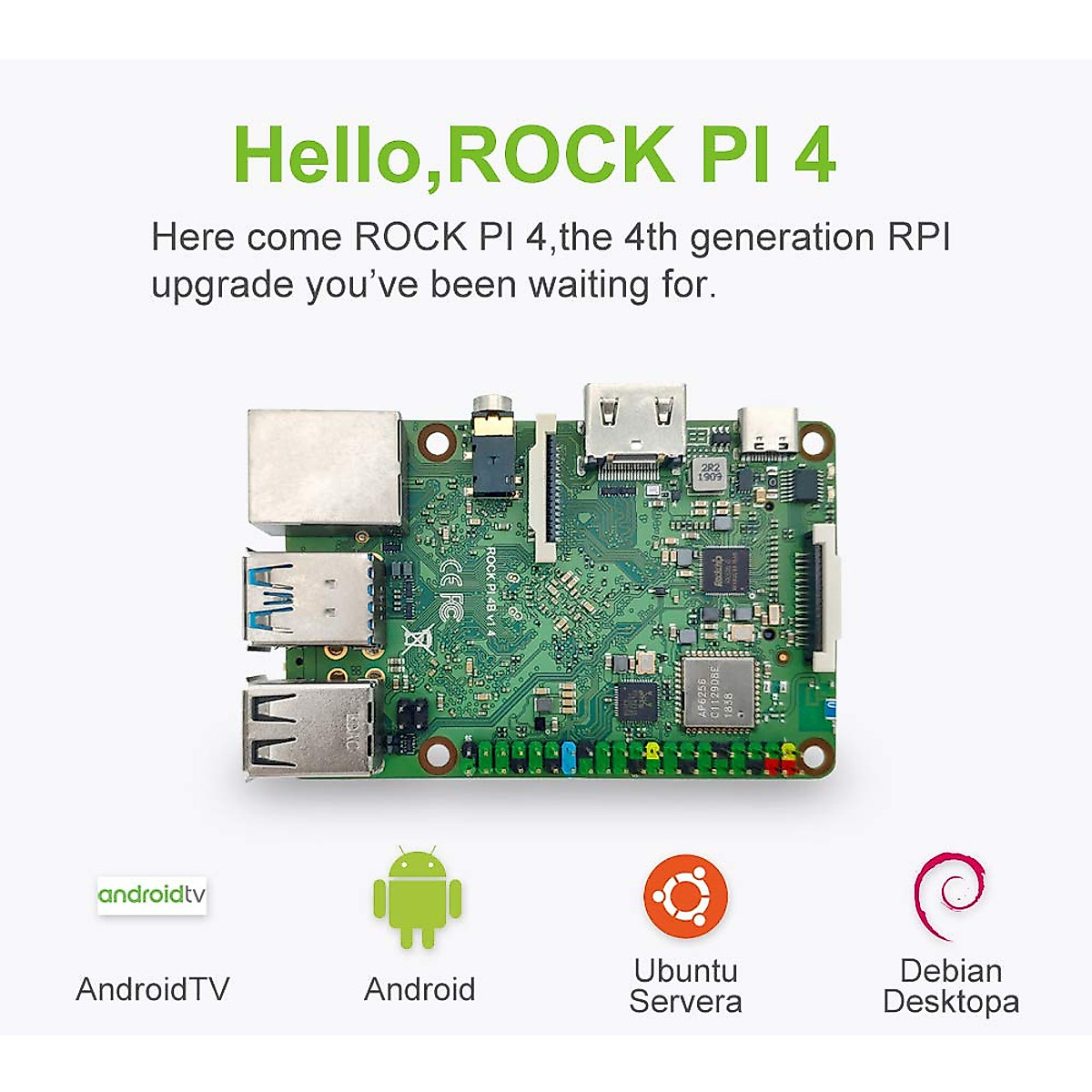 Rock Pi 4B RK3399 Single Board Computer Kit LPDDR4 4GB with Dualband 2, 4/5GHz WLAN/Bluetooth 5.0