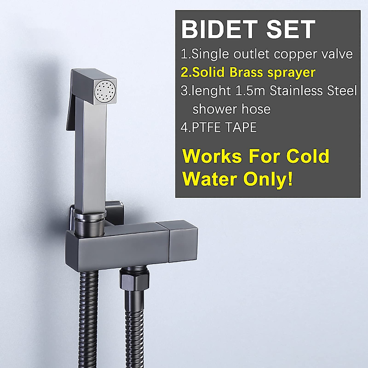 Bidet Hand Shower Toilet Brass Gray Bidet Fittings Set Wall Mount Bidet Spray Attachment with Cold Water, Shower Head for Toilet for Bathroom