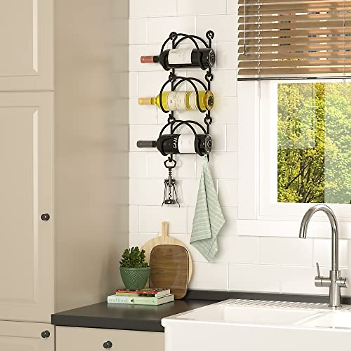 Wallniture Wrought Iron Wine Rack – Wall Mount Bottle Storage Organizer – Rustic Home Decor Set of 3