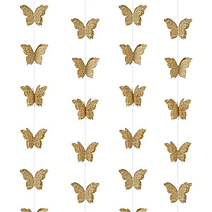 3D Paper Butterfly Garland Recycled Book Newspaper Hanging Garland Bunting Banner Party Decorations Wedding Baby Shower Home Decor 4 Pack (Brown)