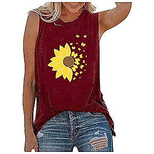 Spring Summer Tops for Women 2023, Ladies Dressy Casual Print T-Shirt Short Sleeve Tops Fashion Summer 2023 Tee Red